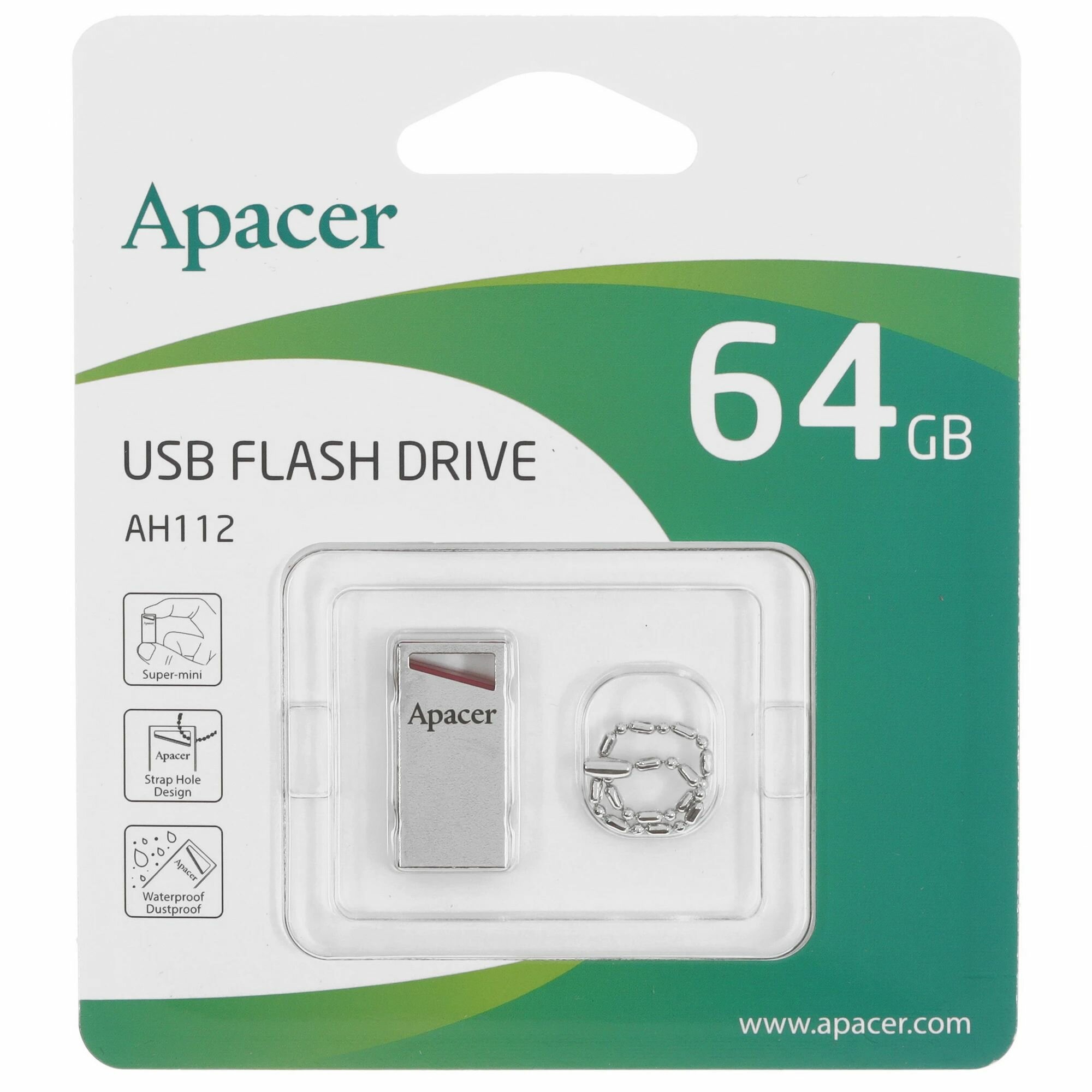 Память USB Flash 64 ГБ APACER AH112 (AP64GAH112R-1) - USB2.0, USB Type-A
