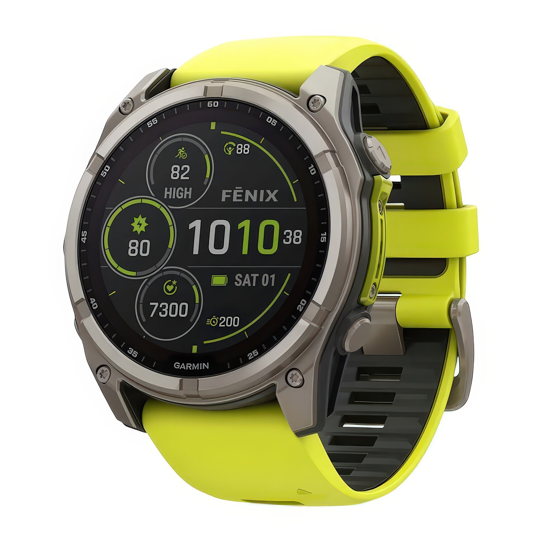 Часы Garmin fenix 8 - 51 mm, Solar Sapphire Carbon Gray DLC Titanium with Amp Yellow/Graphite Silicone Band