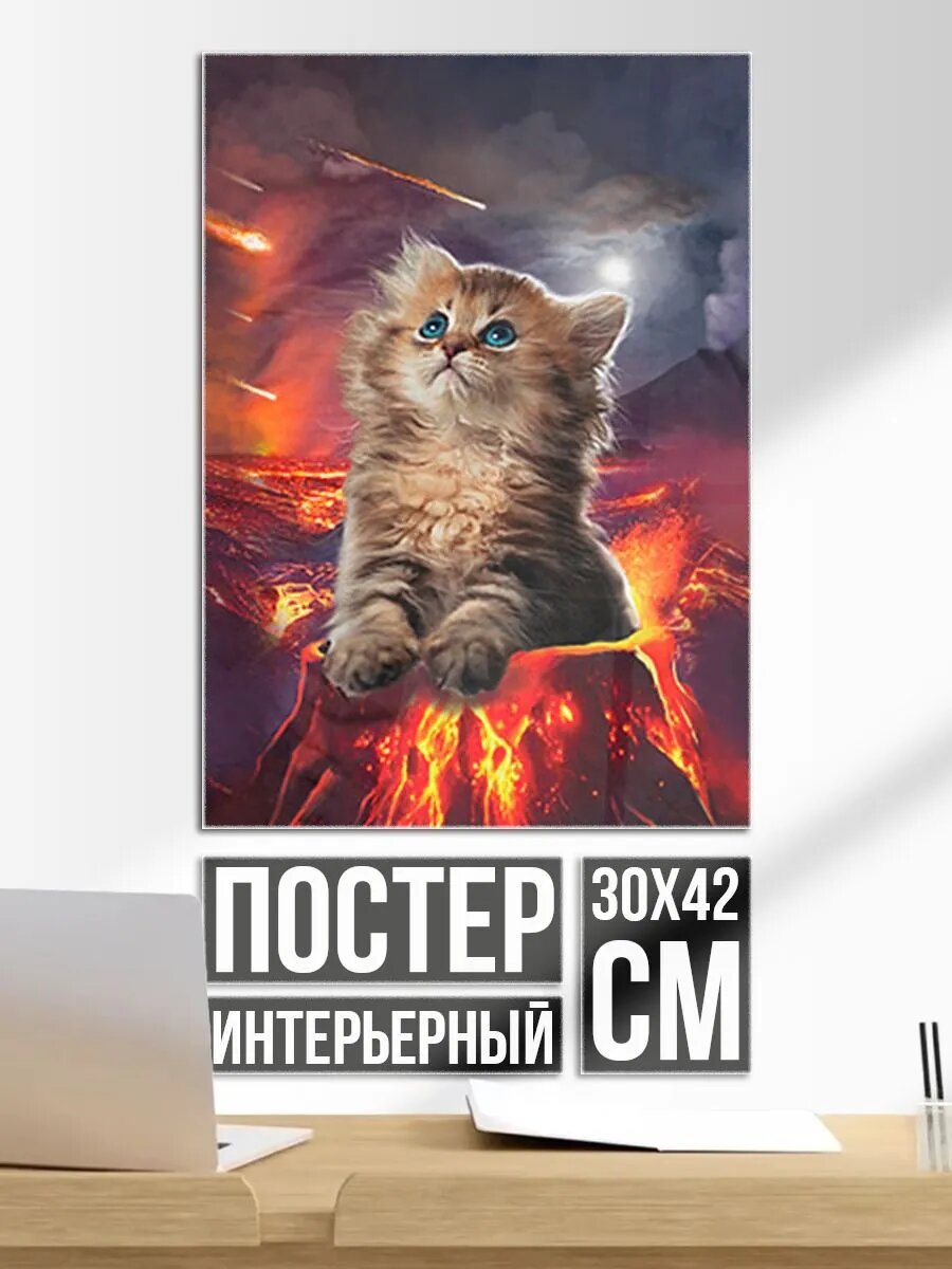 Постер на стену Кот на вулкане