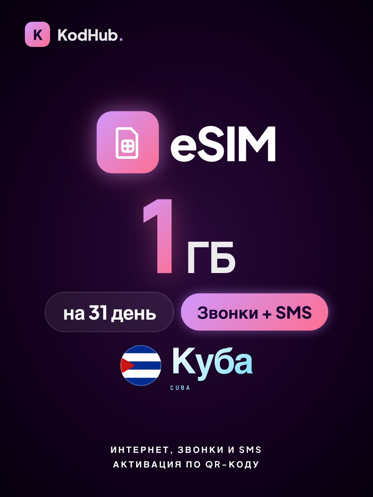 Туристическая eSIM Куба 1 ГБ + звонки + SMS на 31 день | связь в поездке без роуминга