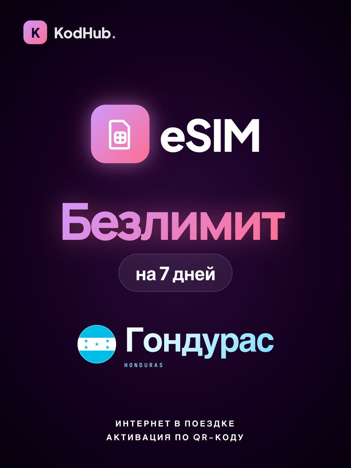 Туристическая eSIM Гондурас безлимит на 7 дней | интернет в поездке, связь за границей | QR-код активации