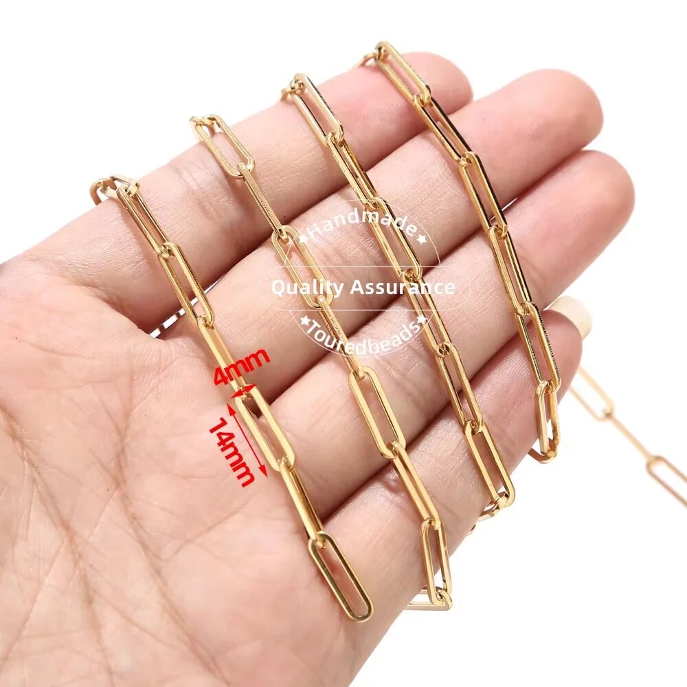 Золотая цепочка Rolo из нержавеющей стали 4х14 мм, 1 метр FLAT 4X14MM GOLD