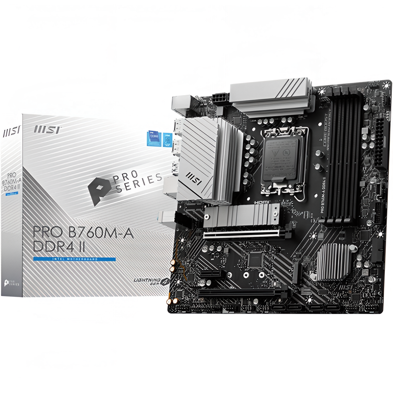 Материнская плата MSI PRO B760M-A DDR4 II (LGA1700/B760/4xDDR4/2xPCI-Ex16./2xM.2/SB7.1/GLAN/2xHDMI/2xDP/mATX)