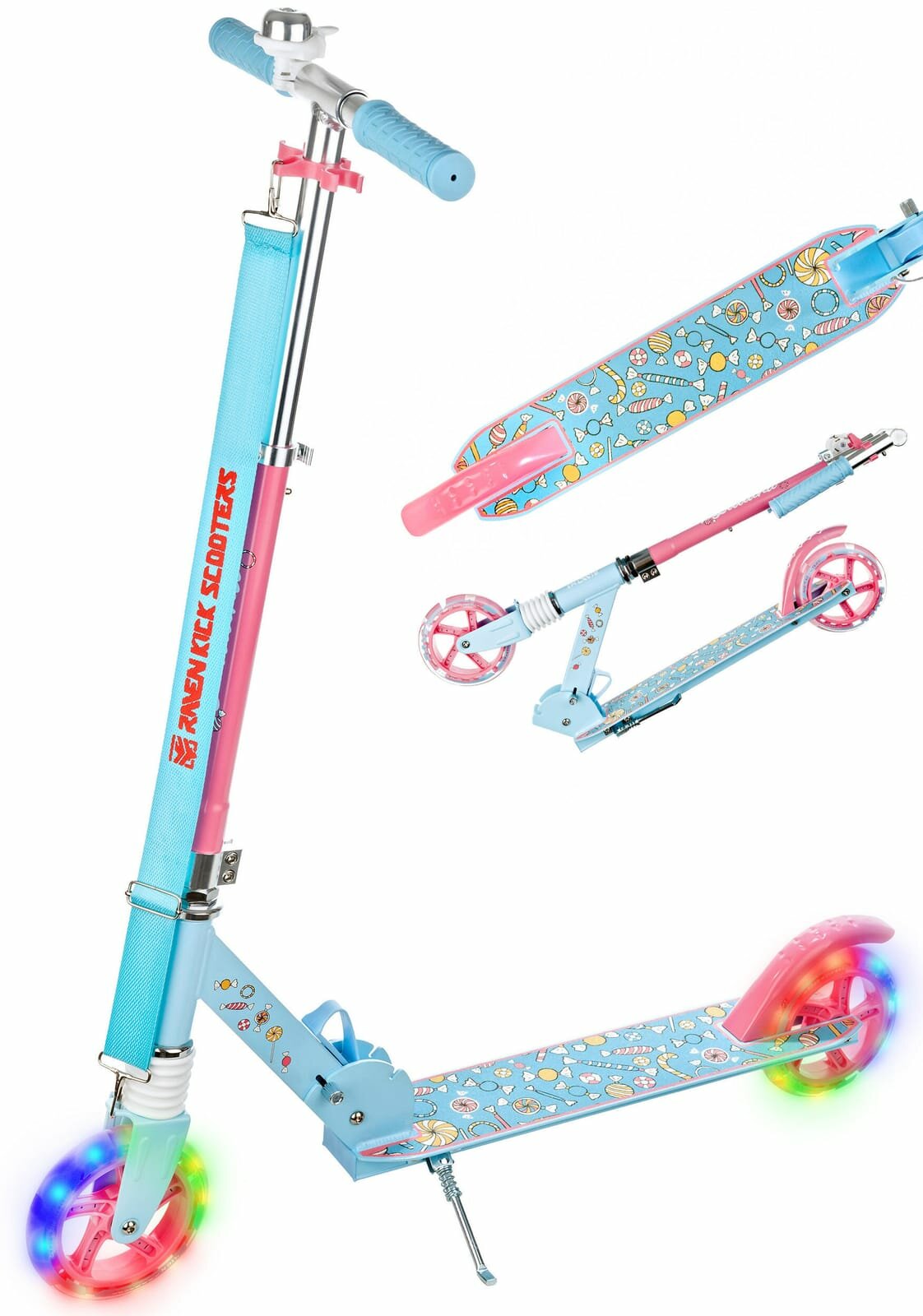 DECATHLON самокат Raven Lilliana 145мм, розовый, синий, светящиеся колеса