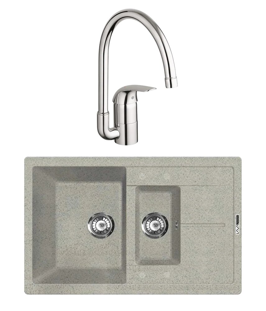 Комплект Мойка Lava D4. SCA 78x50, скандинавская (scandic), кварц / Смеситель Grohe Euroeco 32752000 глянцевый хром