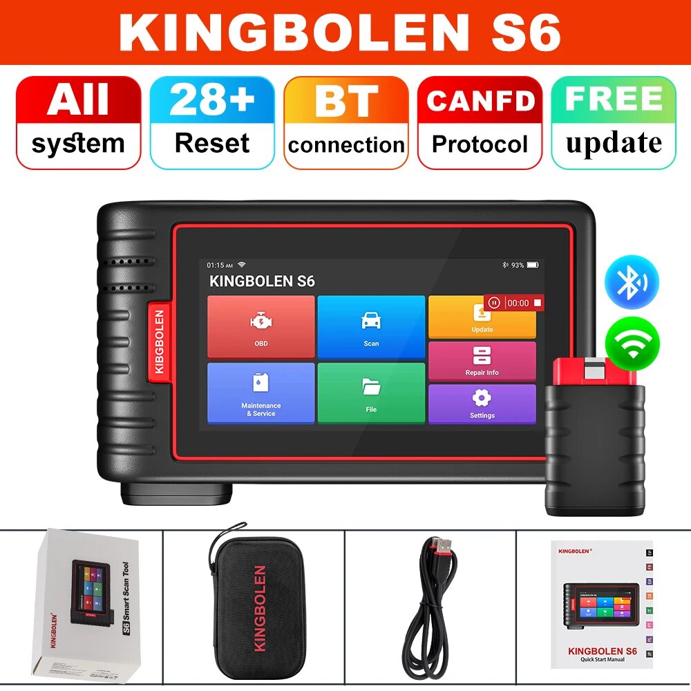 Сканер KINGBOLEN S6 OBD2, Сканер автомобильной диагностики со 28 сбросками всех систем, Сканер CAN FD с бесплатным пожизненным обновлением для автомобиля