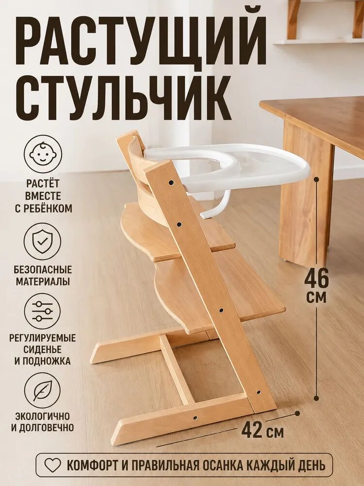 Столешница для стульчика STOKKE Tripp Trapp 42х46см, большой поднос для растущего стула, аксессуары для кормления без бампера, гладкая поверхность для тарелок на присосках, цвет Белый