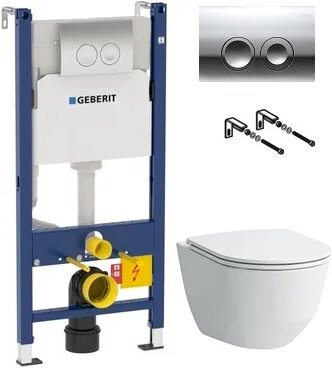 Комплект Инсталляция Geberit Duofix Delta 3 в 1 с кнопкой смыва / Унитаз Laufen Pro Rimless безободковый