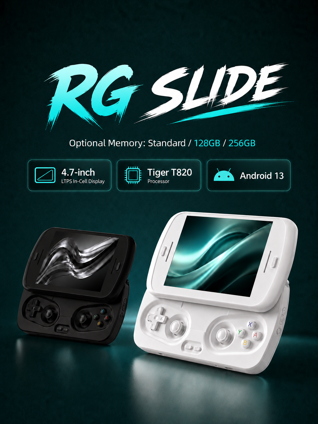 ANBERNIC RG Slide, белый, 256 ГБ, портативная игровая консоль в стиле ретро-аркады.