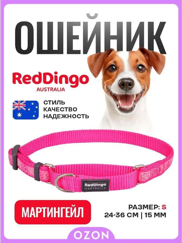 Ошейник мартингейл (полуудавка) для мелких и средних пород собак Red Dingo ярко-розовый