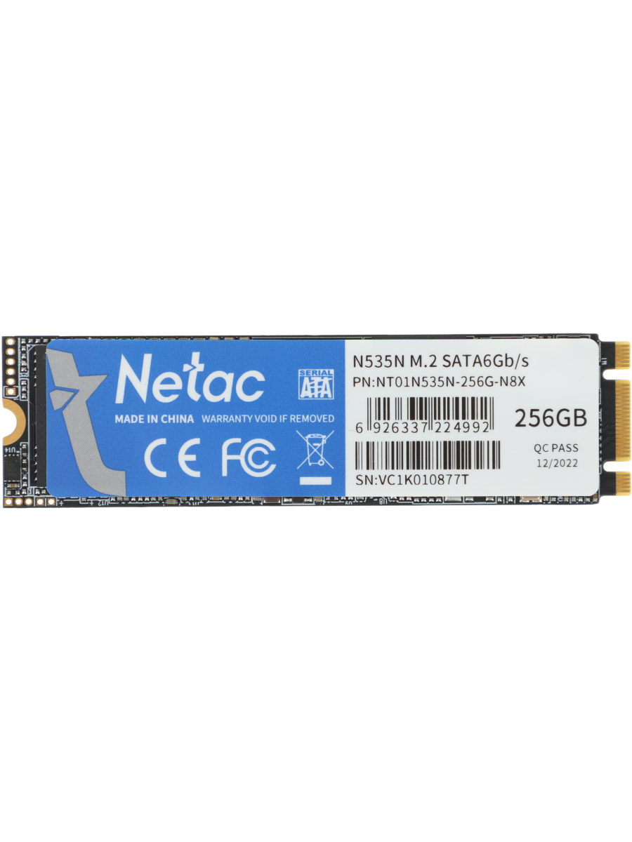 Накопитель SSD Netac N535N NT01N535N-256G-N8X 256 ГБ, M.2 2280, SATA III, M.2 540 МБ/с