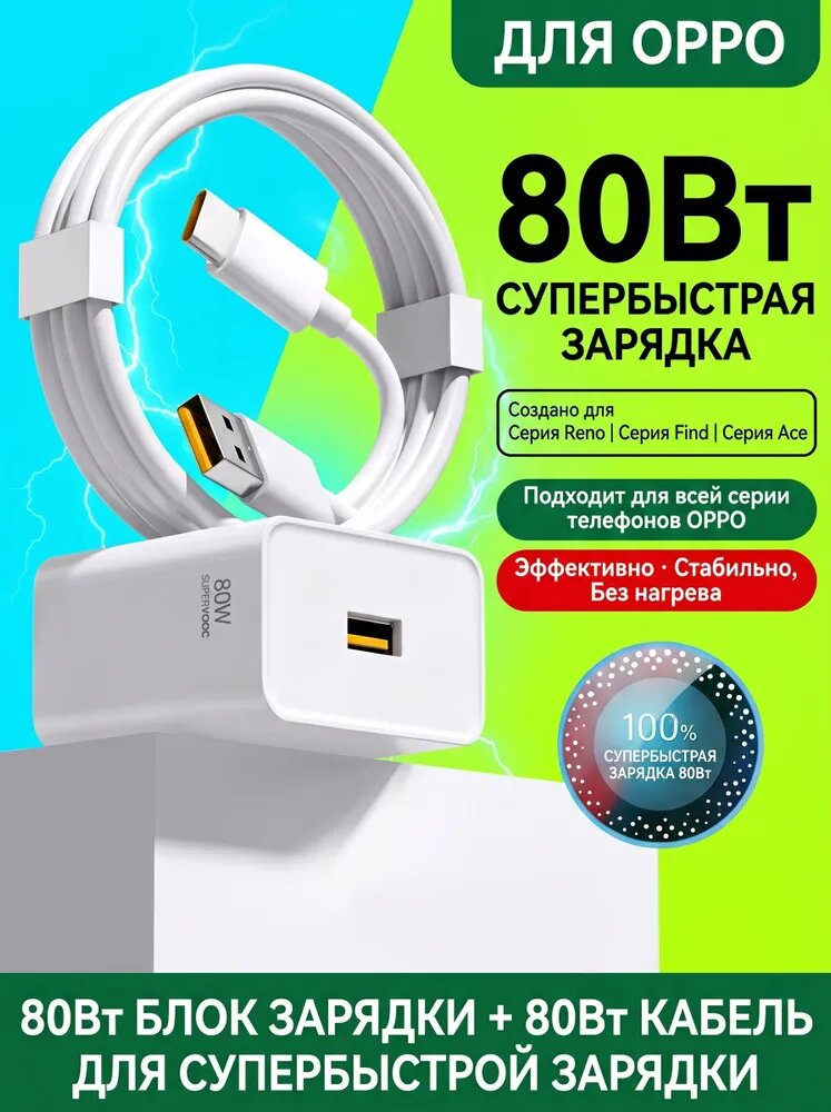 Быстрая зарядка 80W SuperVOOC с кабелем 1m USB-C универсальное зарядное устройство для смартфонов