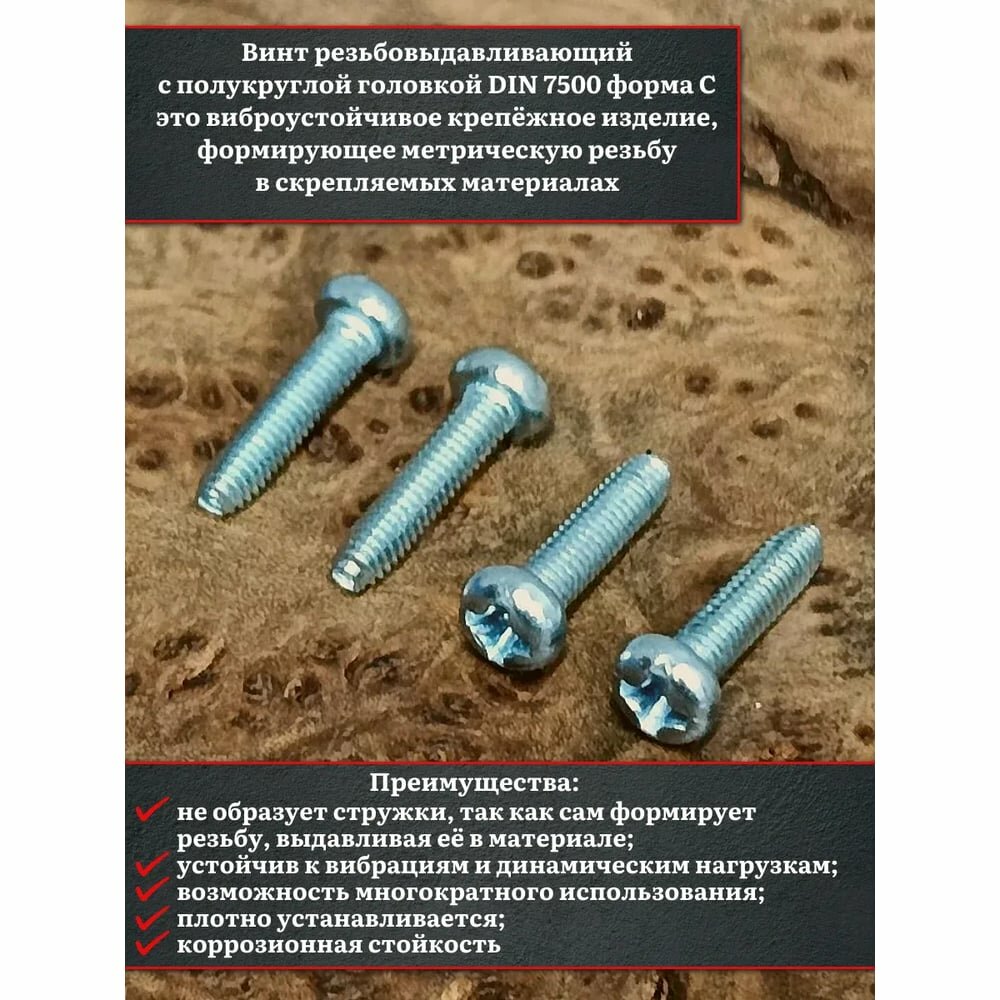 Винт резьбовыдавливающий 23 Болта DIN 7500 С PH М5х20 ОЦ, 10 шт. НФ-00001198ф10 — фото 1