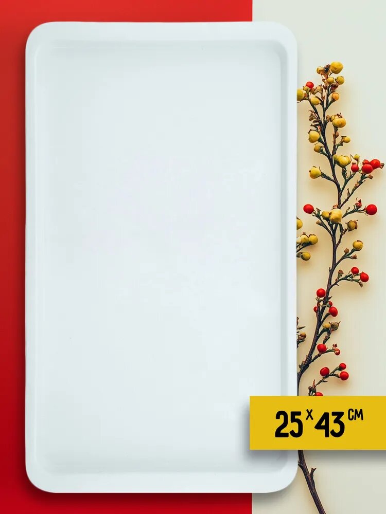 Поднос белый пластиковый 43см x 25см, прямоугольный для подачи блюд, Китай