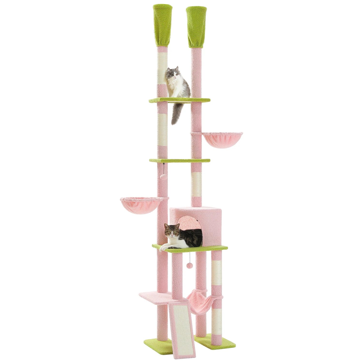 Каталка для котов Cactus Cat Tree Floor to Ceiling, 7-ступенчатая лестница для котов с уютными гамаками и котятами, 5 платформ, посты для когтей
