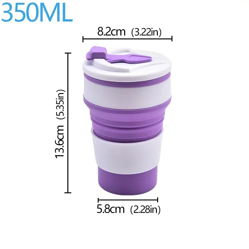 Складная силиконовая чашка 350/500 мл Фиолетовый, 350ml purple white