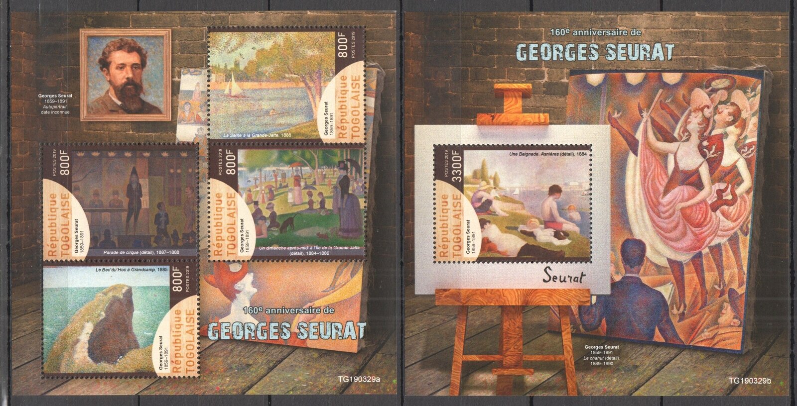 Марки 2019 год Того Жорж Сёра Искусство Живопись #7142-7145+Bl1638 Mnh