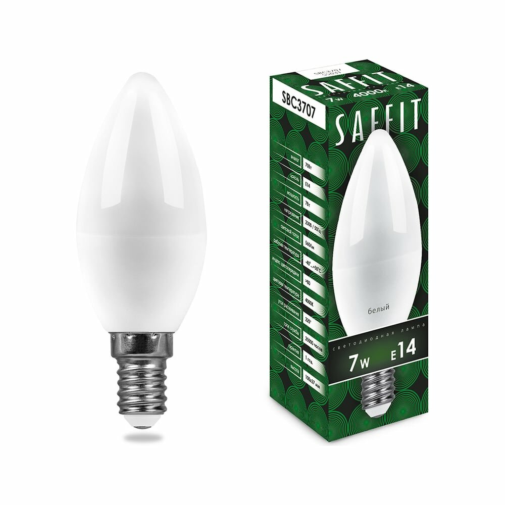 Светодиодная лампа SAFFIT SBC3707 Свеча E14 7W 4000K 55031