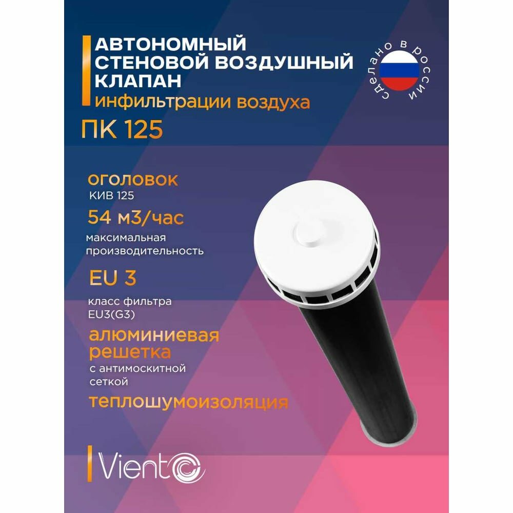 Приточный клапан Виенто L=0,5м, Д=125, КИВ, РКМ ПК125-0,5 КИВ+РКМ