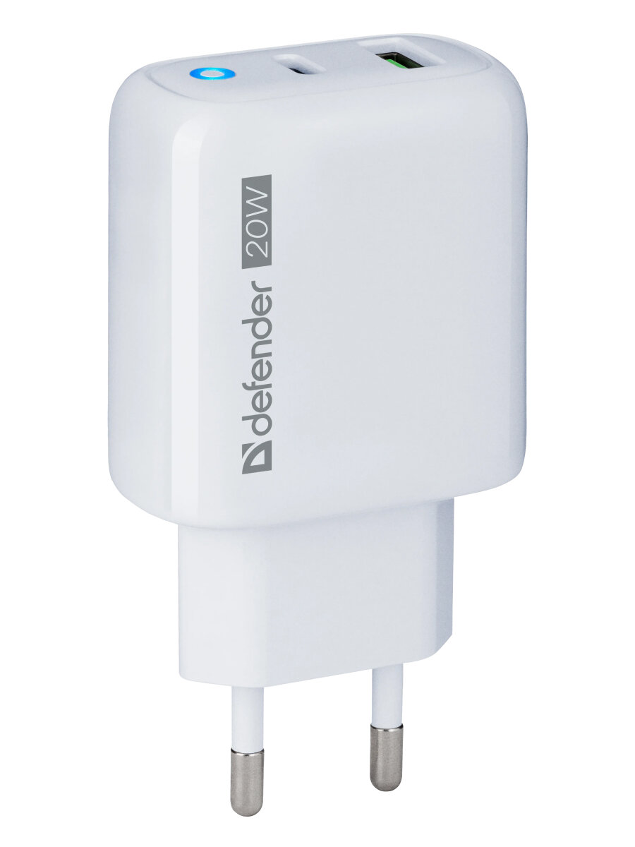Сетевое зарядное устройство DEFENDER UPA-102 белый (USB-C, USB-A, 20W, 3A, материал - пластик) (83578)