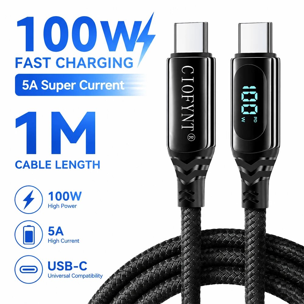 Кабель USB Type-C Для Быстрой Зарядки 100 Вт, 3А, С Нейлоновой Оплеткой, Для Синхронизации Данных, Для Samsung, Xiaomi