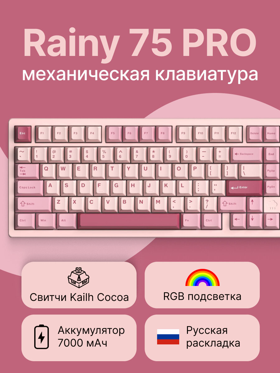 Беспроводная клавиатура Rainy 75 PRO для компьютера с подсветкой RGB, проводная игровая клава 75%