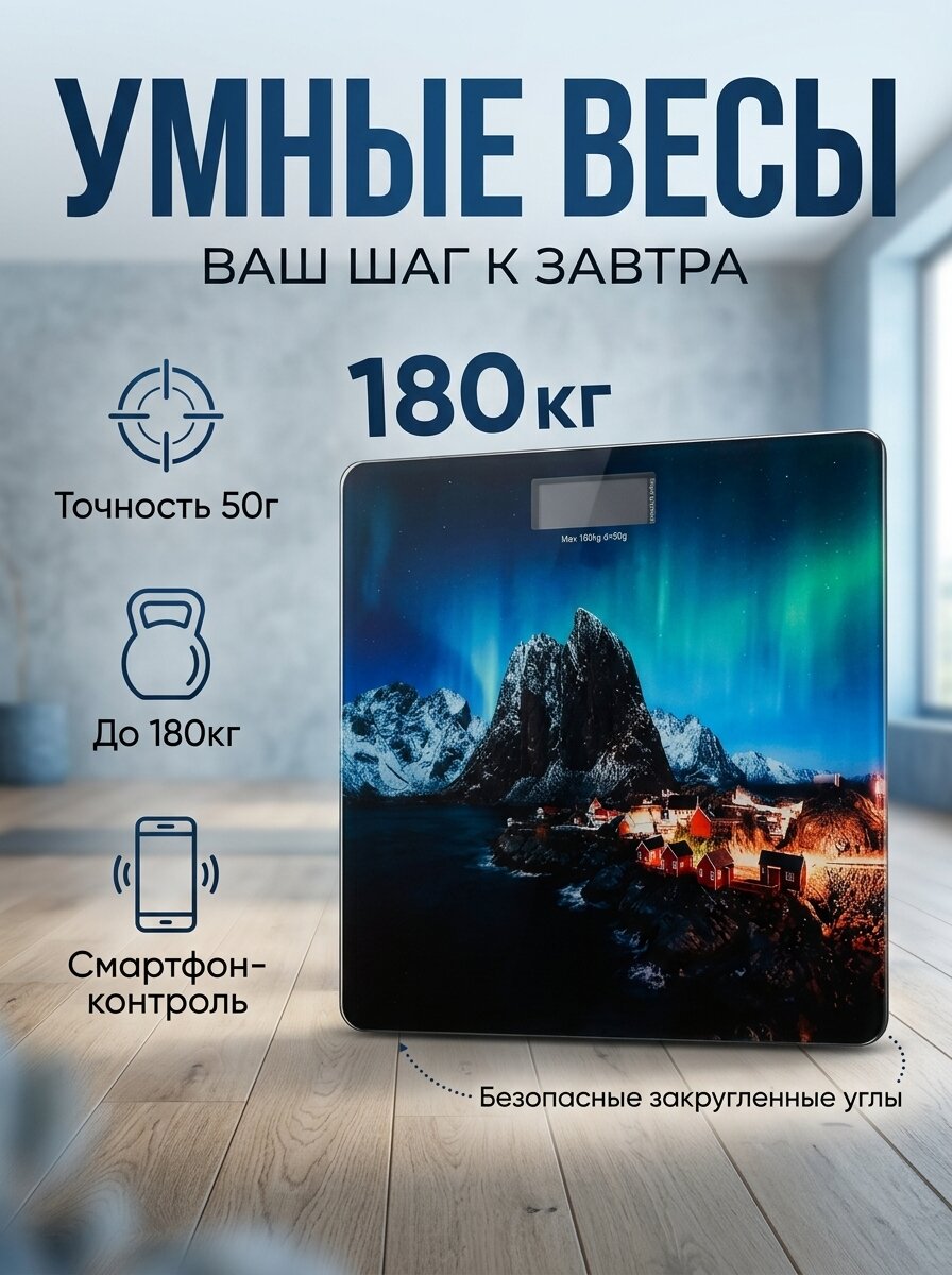 Умные напольные весы, с подключением к смартфону по bluetooth, для дома