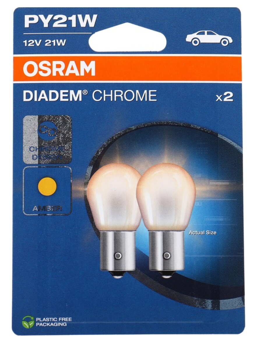 Лампа автомобильная Osram Diadem Chrome PY21W BAU15s12V, 2шт, 7507DC-02B