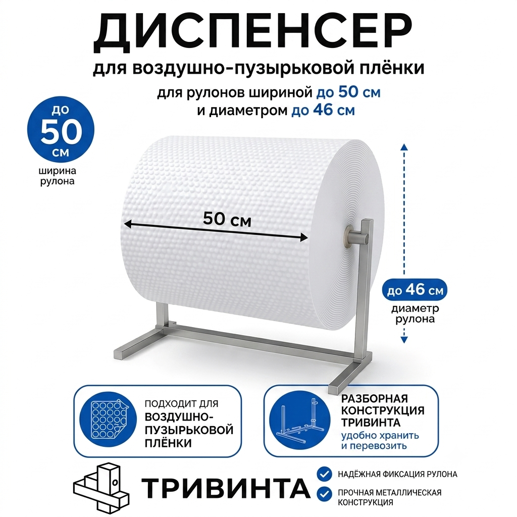 Диспенсер Тривинта для воздушно-пузырчатой плёнки, алюминиевый, до 50 см