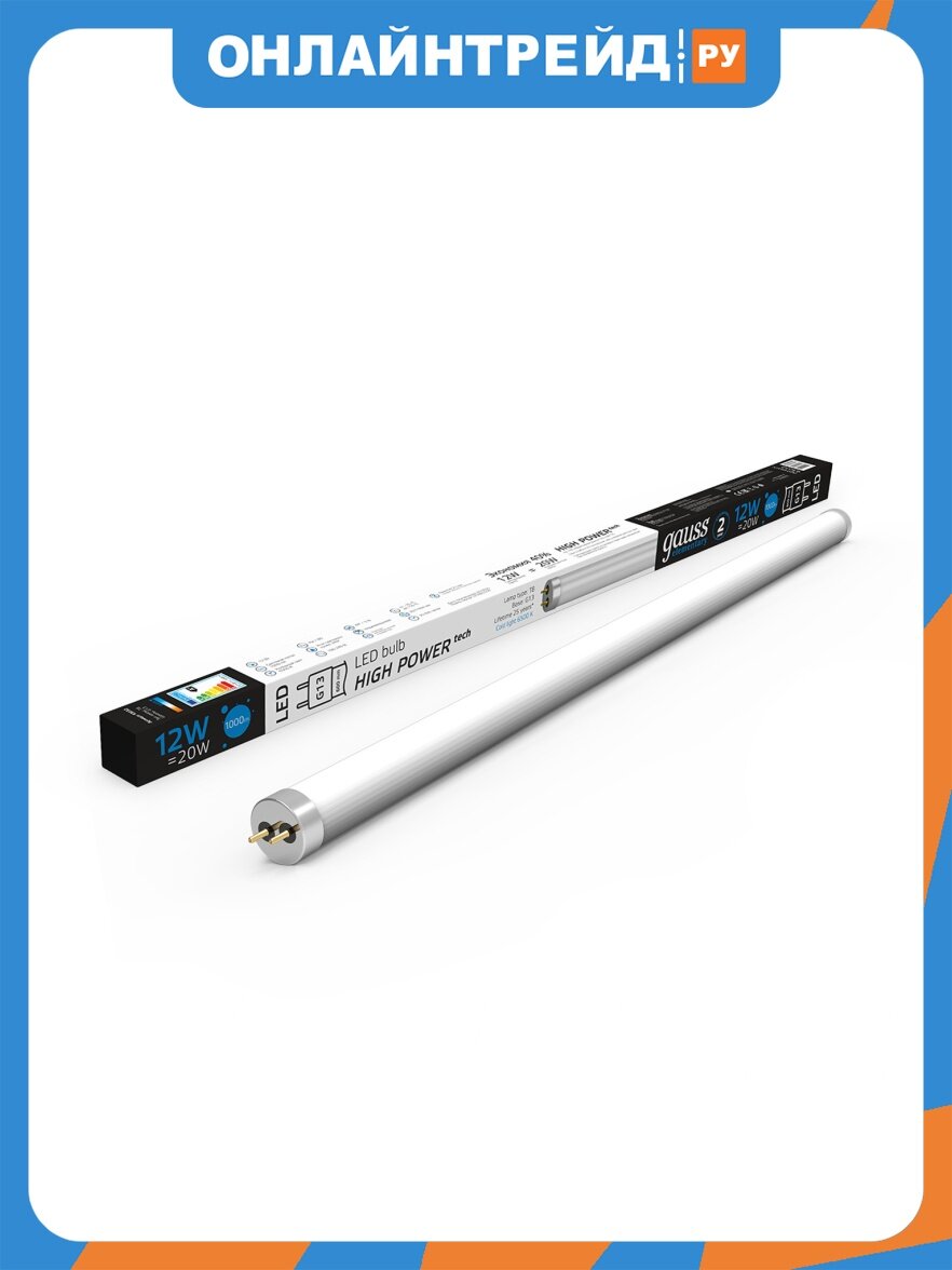 Светодиодная лампа Gauss Elementary T8 12W 1000lm 6500K G13 600mm стекло LED 1/20