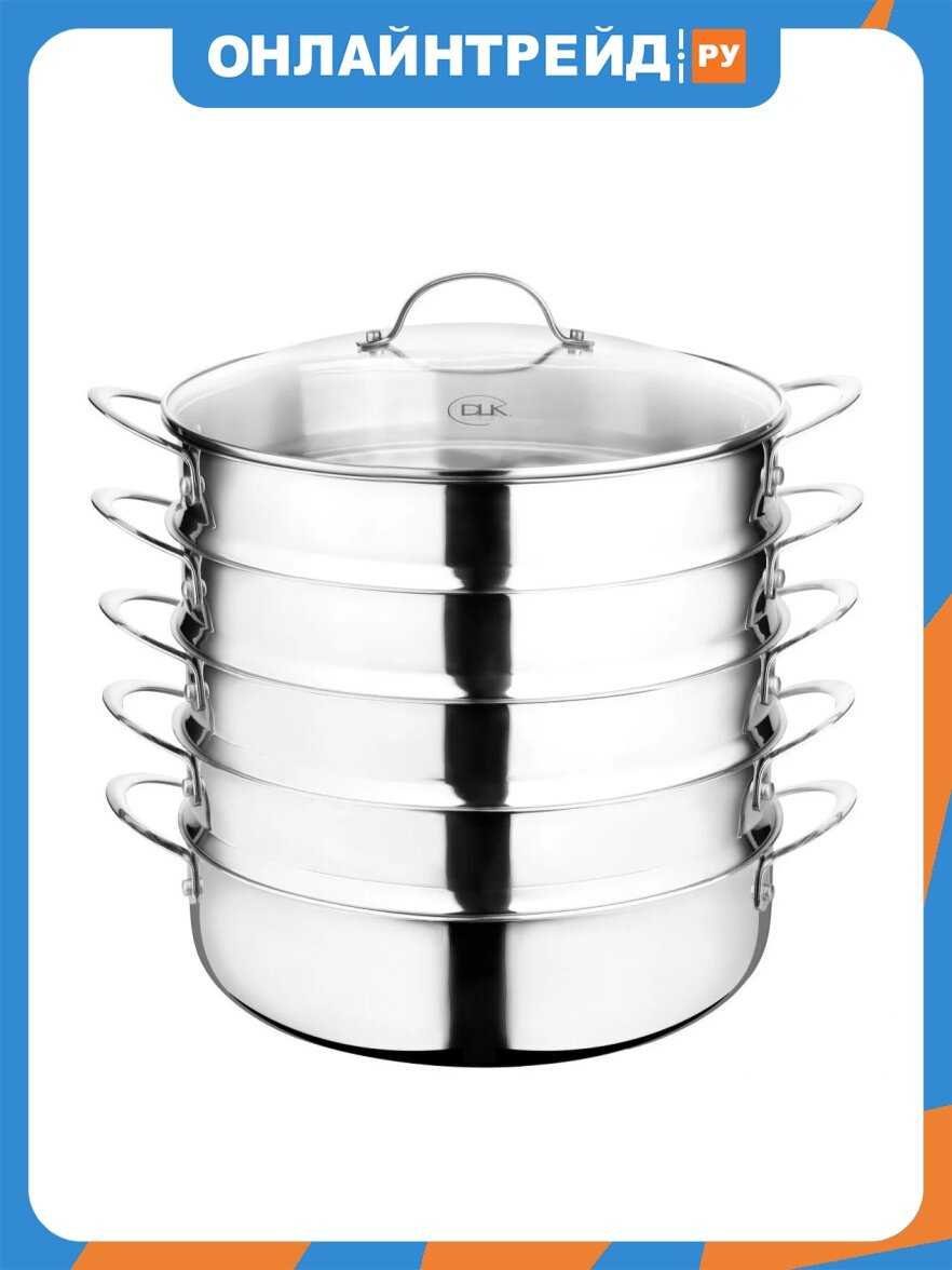 Мантоварка с крышкой стеклянной Dlk 24х9 см (3 л) из нерж. стали (3-х сл.), цвет: серебристый, арт 4500-24