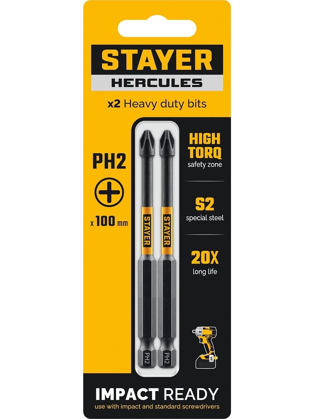 Торсионные биты STAYER HERCULES PH 2, 100 мм, 2 шт