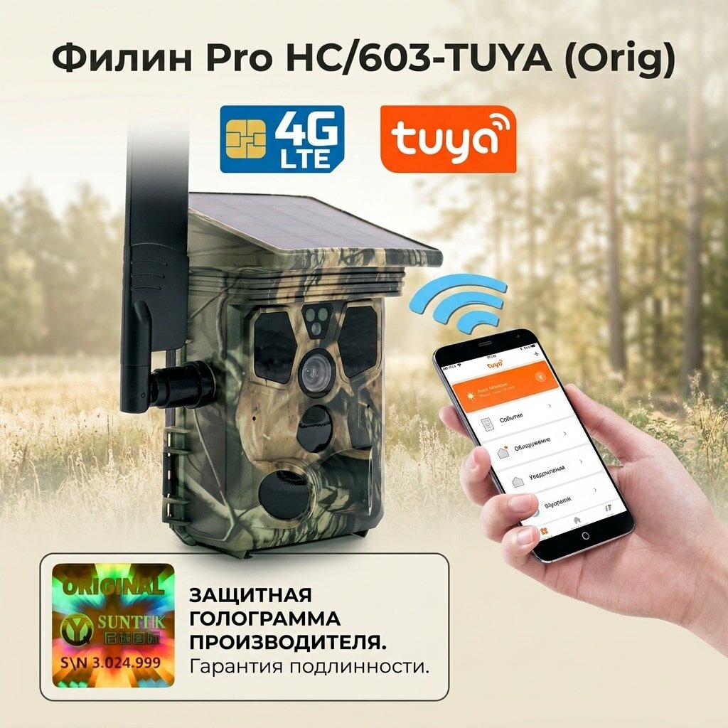 2К/4G фотоловушка с SIM и солн батареей - Филин HC-603-TUYA
