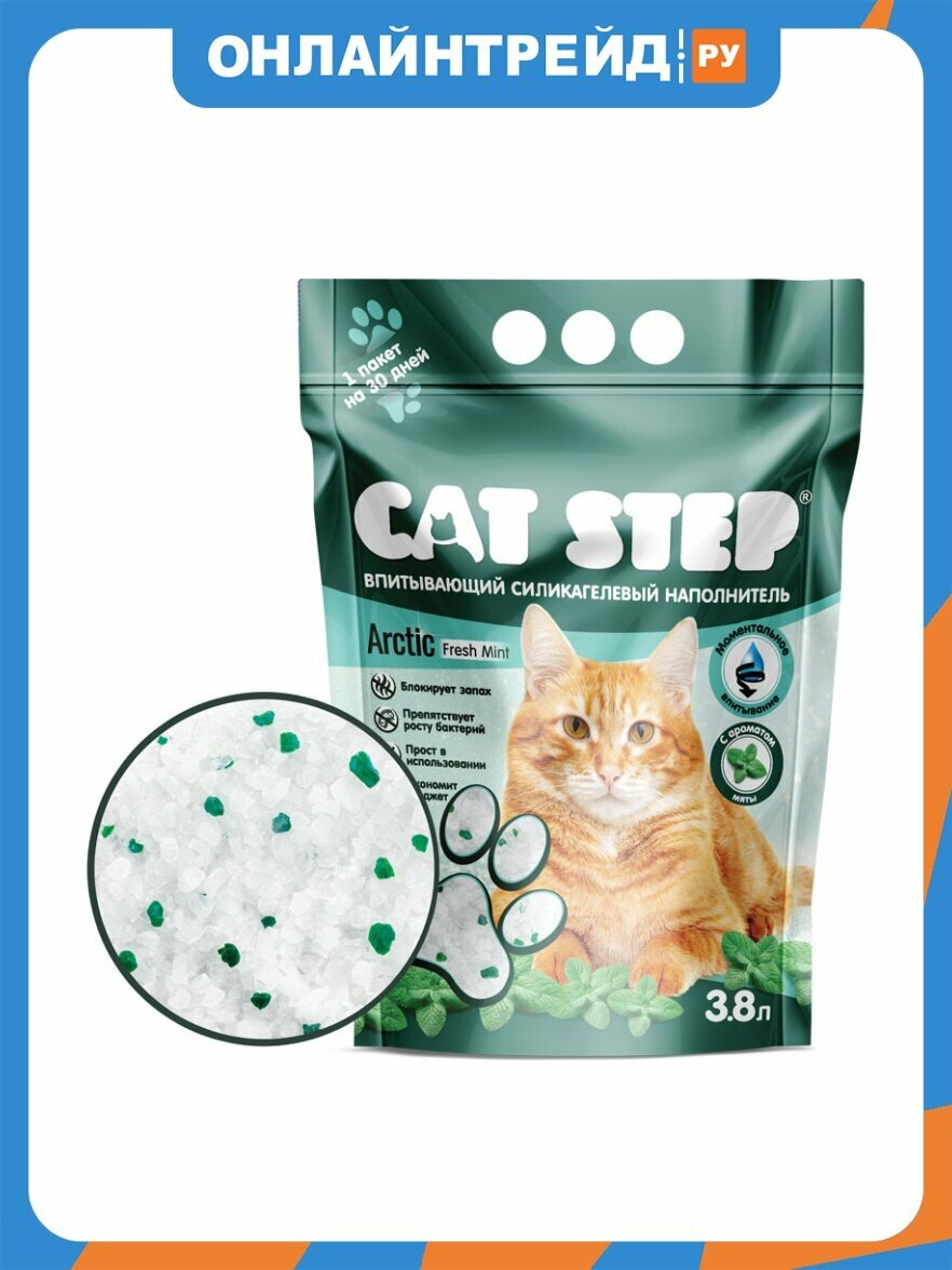 Наполнитель для кошачьих туалетов Cat Step Arctic Fresh Mint впитывающий силикагелевый 3,8 л