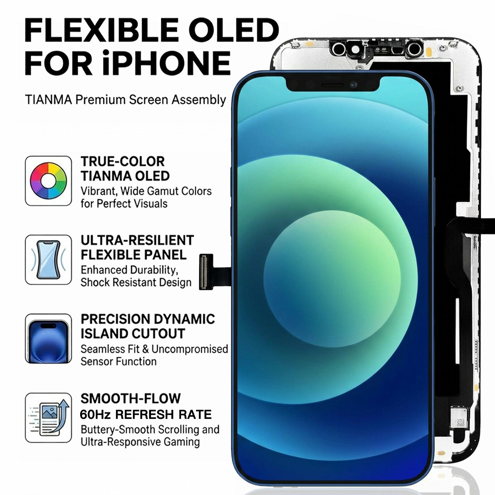 Дисплей Tianma, для iPhone 12Pro Max, OLED, 120Гц, Face ID, True Tone