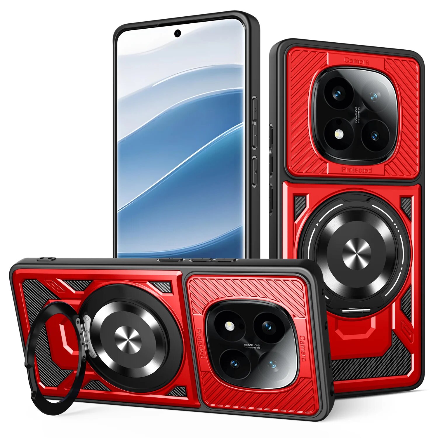 Чехол Xiaomi Poco X7, красный YJ Red, противоударный, с кольцом