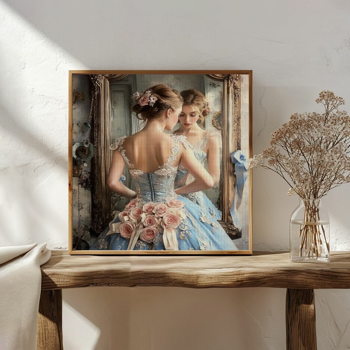 1 бескаркасная 14CT/11CT крестовая вышивка 40X40CM/15.74inКрасивая девушка в свадебном платьекот в окне, цветов с иголками, нитками, чертежами, холстом.