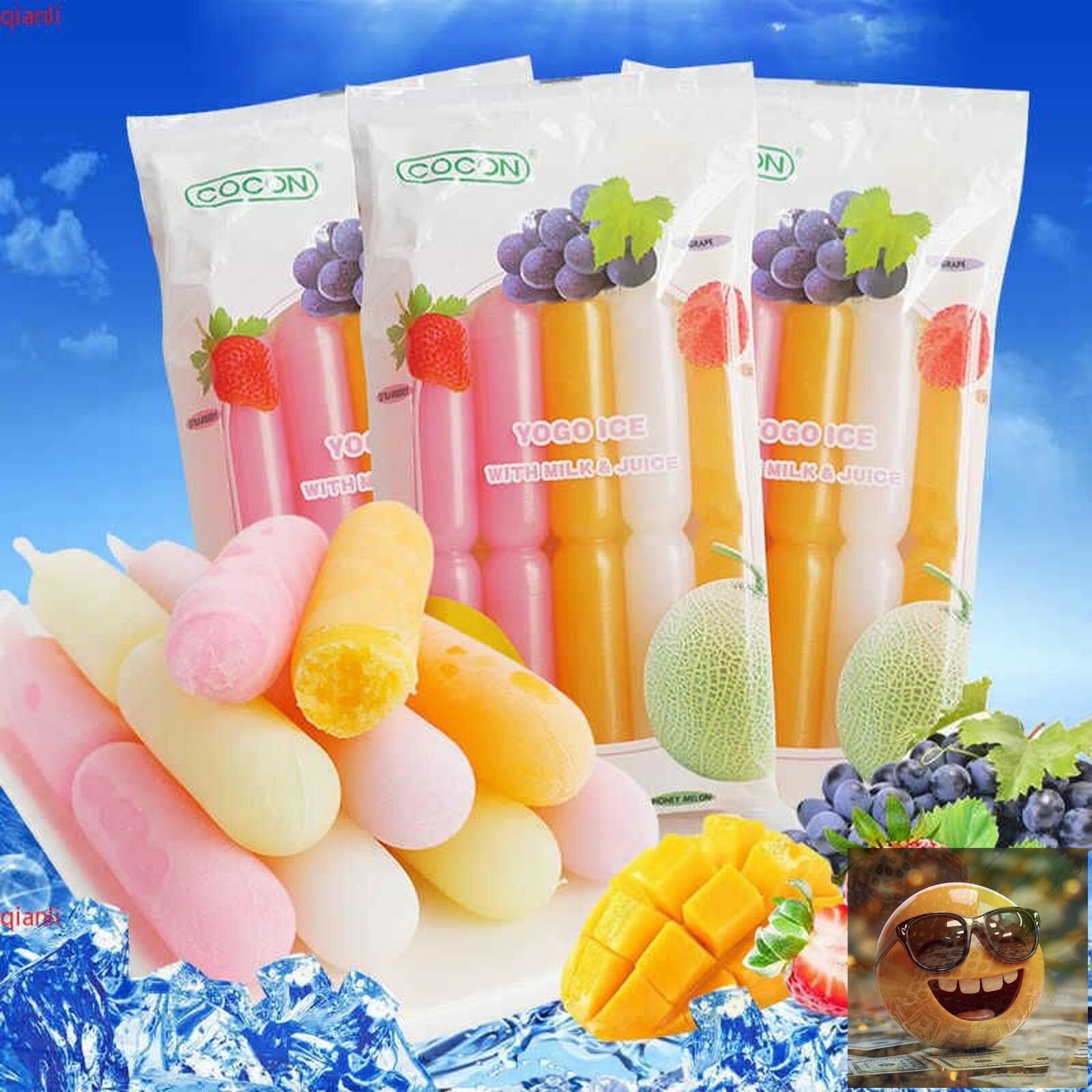 Фруктовые ледяные палочки Yogo Ice, ассорти вкусов, 5 шт