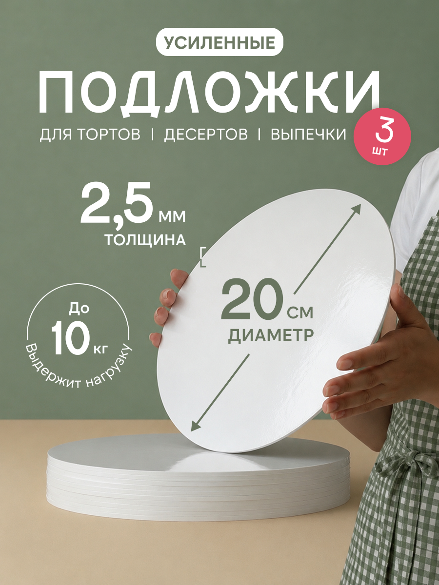 Подложка для торта круглая 20 см 3шт