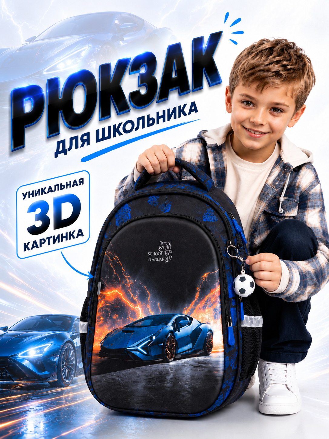 Рюкзак школьный для мальчика первоклассника 17 л + брелок School Standard(Скул Стандарт)