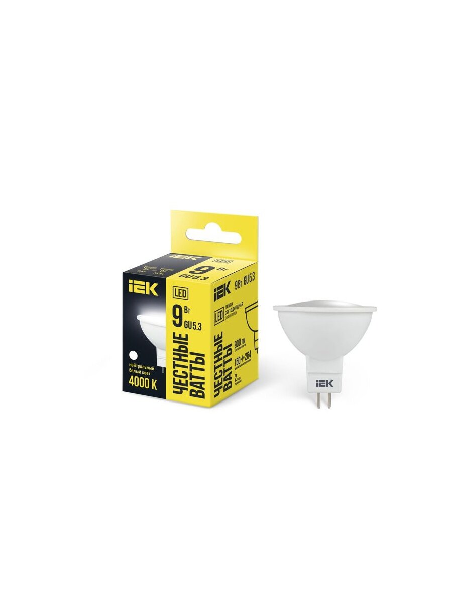 Лампа светодиодная 9Вт MR16 софит 4000К нейтр. бел. GU5.3 230В IEK LLE-MR16-9-230-40-GU5