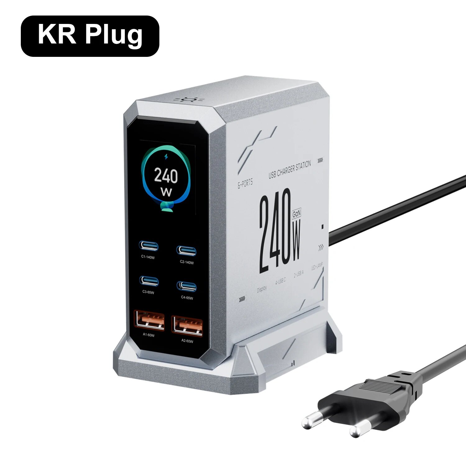 Зарядное устройство GaN, 240 Вт, 6-в-1, 140 Вт, PD3.1 PPS, USB Type C, цифровой дисплей, станция быстрой зарядки для iPhone 1.