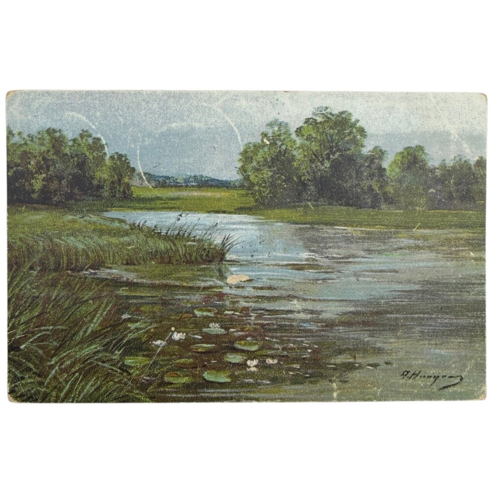 Почтовая открытка "Заводь с кувшинками" 1910-1917 гг. Германская Империя