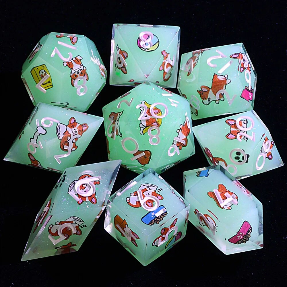Светящиеся наборы из 9 полиэдрических костей D&D: Карнавал Корги Sets of Dice Dungeons & Dragons RPG