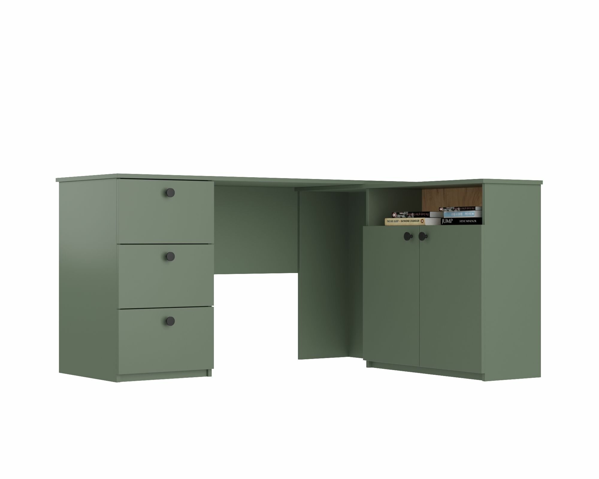 Компьютерный стол " Джунион 2 " 140/120х75х50/30 Зеленый дымчатый / Дуб крафт золотой