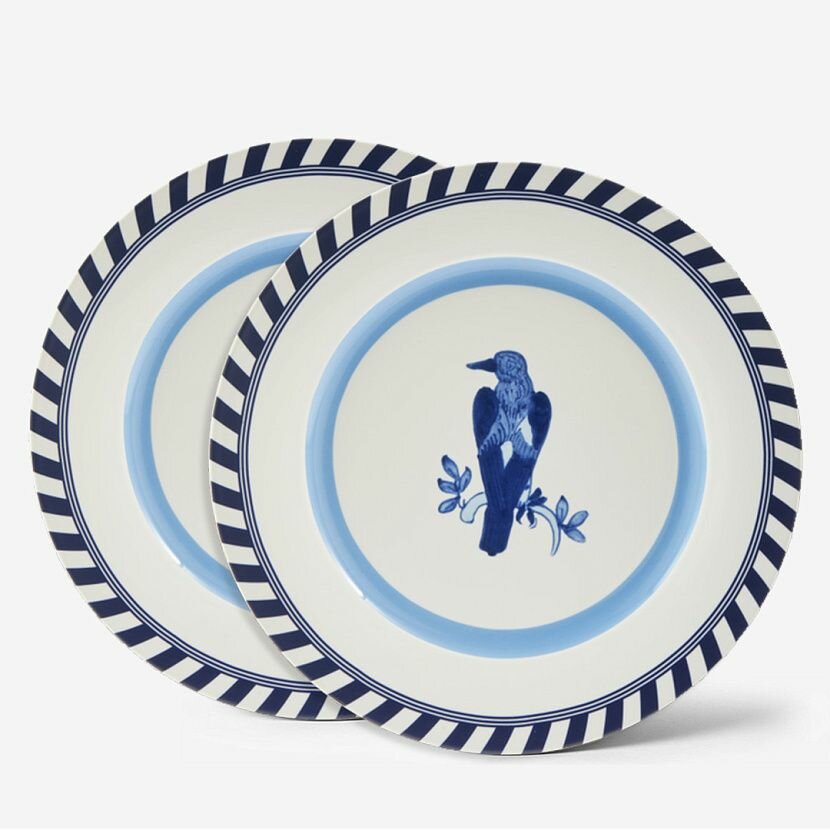 Набор обеденных тарелок с голубым акцентом Bird Patterned 2 шт.