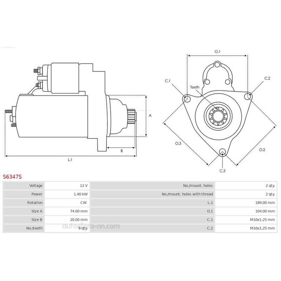 AS S6347S Стартер Toyota Hiace 89-07 / Hilux Pick Up 97-11 (1 kW/ Z=9)