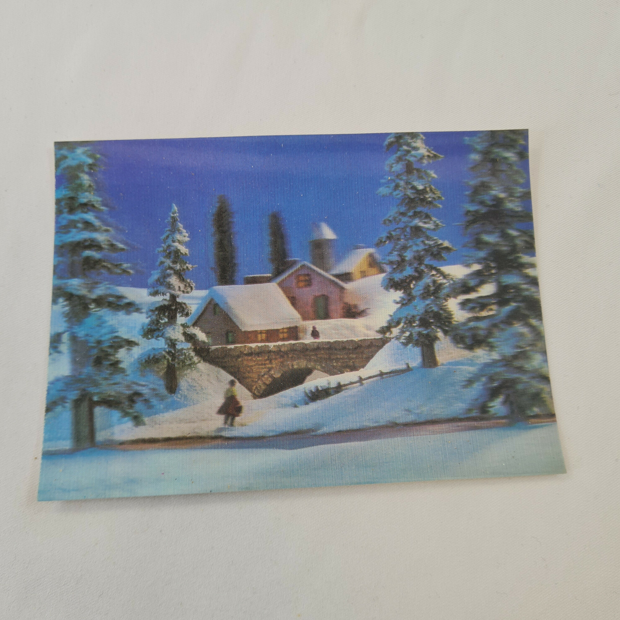 Открытка старинная, винтажная. Winterlandschaft, зимний пейзаж с домом, елями и снегом