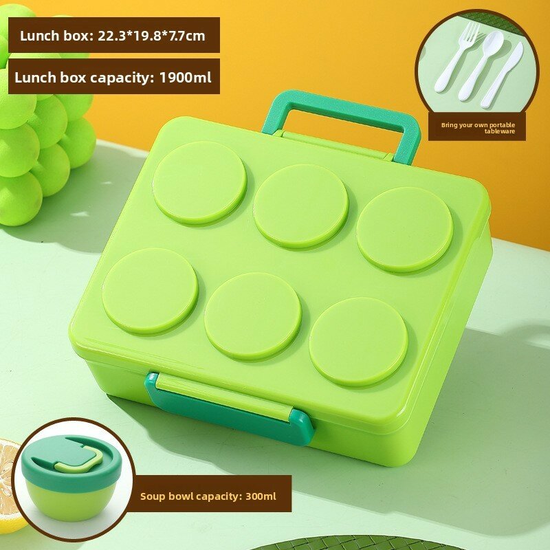 Student food container with divider for snacks and meals in fresh style brand, green