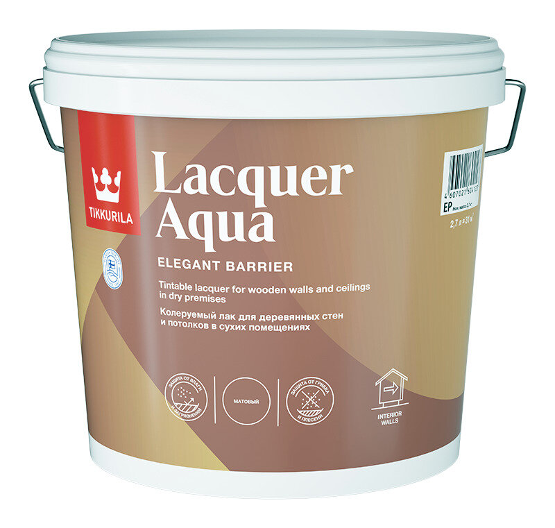 Лак Tikkurila интерьерный LACQUER AQUA матовый 2,7л